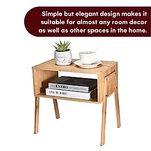 Vdomus Bamboo Stackable Nightstand Set of 2-16 inches Natural Wood Matching Side Table - Wooden Bedside Tables - Minimalist Low End Table Furniture for Living Room or Bedroom