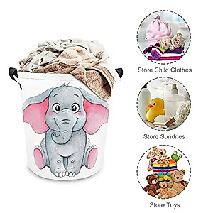 Watercolor Animals Waterproof Laundry Baskets Elephant Panda Hippo Collapsible Laundry Hamper with Handles Large Round Toy Bin for Dirty Clothes,Kids Toys,Bedroom,Bathroom