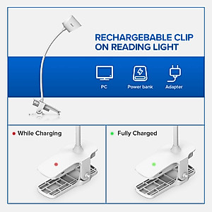 SANSI Clip on Reading Lights, LED Desk Lamp with Flexible Gooseneck, 3 Brightness Level, Clamp Light with Touch Control for Dorm Study Office Bedroom, USB Rechargeable, Eye-Caring, and Energy Saving