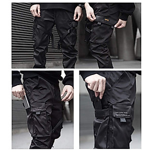 PAODIKUAI Men Techwear Matte Black Jogger Pants Relaxed Fit Streetwear Pants with 6 Pockets (Black, Medium)