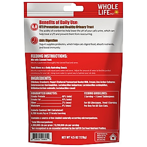 Whole Life Pet Cat Urinary Supplement, Feline UTI Remedy & Prevention, Urinary Tract Infection Treatment - Natural Cranberry for Cats, Cat Probiotic for Health & Digestive Support - 30-Day Supply