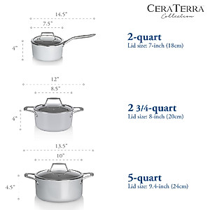 TECHEF - CeraTerra Collection, 2.8-quart Ceramic Nonstick Soup Pot with Glass Lid (PFAS, PTFE, and PFOA Free), Made in Korea (2.8-quart)