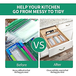 Adelaide Bag Storage Organizer for Kitchen Drawer, Bamboo Organizer, Compatible with Ziplock Gallon, Quart, Sandwich and Snack Variety Size Bag (1 Box 4 Slots)