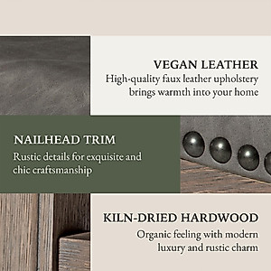 Maven Lane Adrien 26 Inch Counter Height Backless Saddle Barstool in Reclaimed Oak Finish with Ronan Stone Vegan Leather Cushion Seat