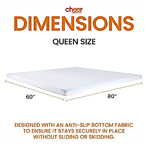 Cheer Collection Queen Size Mattress Topper, 4 Inch Gel Infused Memory Foam Bed Topper with Washable Bamboo Cover, Supportive Dual Layer Soft and Firm Mattress Top - 60" x 80" x 4" Inches