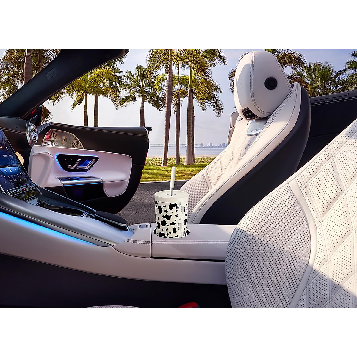 Meoky 24 oz Insulated Tumbler with Lid and Straw, Stainless Steel Vacuum Insulated Tumbler, Keeps Cold for 24 Hours, 100% Leak Proof, Fits in Car Cup Holder (Cow)