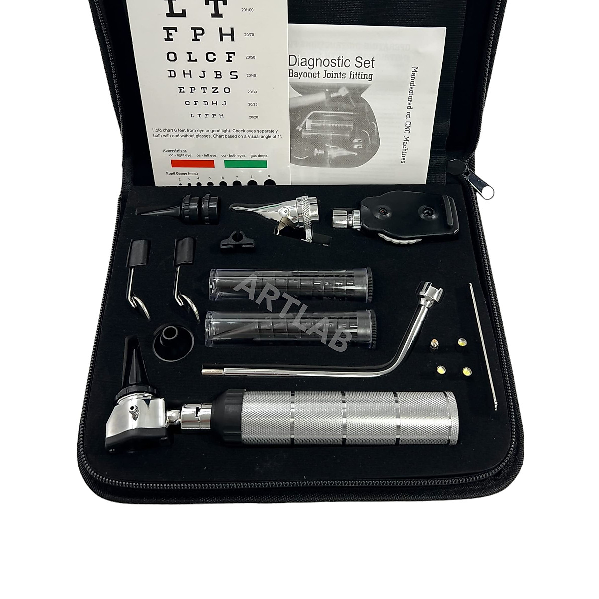 ArTLaB-Premium 3-in-1 Otoscoope Oph Diagnostic set- Multi-Function otoscope- Kit for Home & Nursing Students-Sight Chart, Replacement Tips, Easy to Carry Case (36 Pcs Set Ent Set)