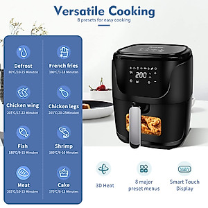 Henwenr Air Fryer 6 QT Airfryer Digital Air Fryer 8 Preset Menus Hot Air Fryer Cooker with Adjustable Temperature Control 30 Minute Timer Auto Shut Off Nonstick Tray ,1350W Air Fryer Black…