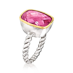 Ross-Simons 5.00 Carat Pink Quartz Ring in 14kt Yellow Gold and Sterling Silver. Size 7