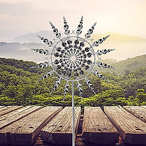 Unique and Magical Metal Windmill, 3D Wind Powered Kinetic Sculpture, Metal Wind Spinner Solar, Lawn Solar Wind Spinners for Yard and Garden, Wind Catchers Metal Outdoor Patio Decoration (32cm×32cm)