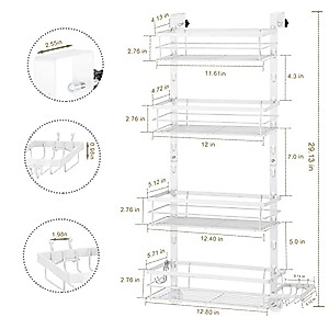 melos White Over The Door Shower Caddy, 4 Tier 29inch Height Adjustable over the door shower organizer Hanging Bathroom Shelf with Soap Holder, No Drilling