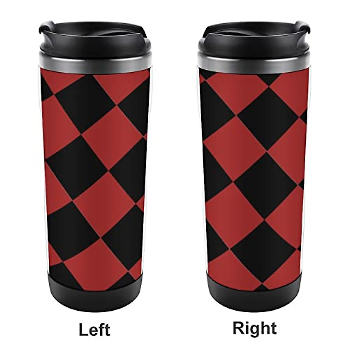 Red and Black Squares Travel Coffee Mugs with Lid Insulated Cups Stainless Steel Double Wall Water Bottle