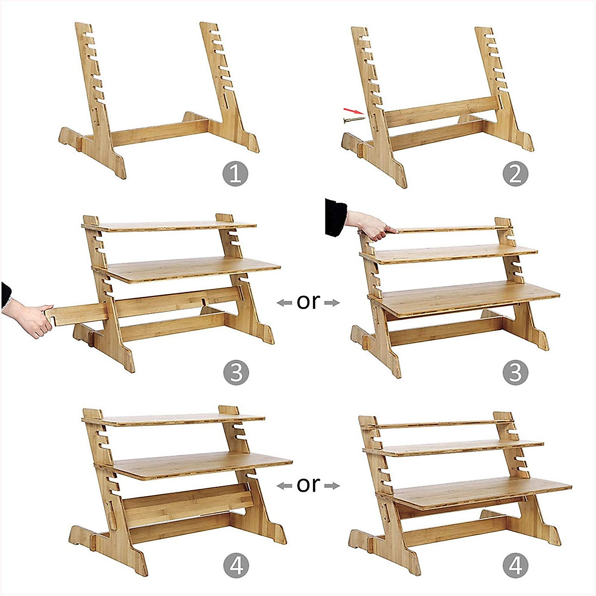 Wisfor Bamboo Standing Monitor Stand Desk Convertor Riser for Monitor Adjustable Height Standup Desk Top Laptop Workstation with Phone Headset Holder