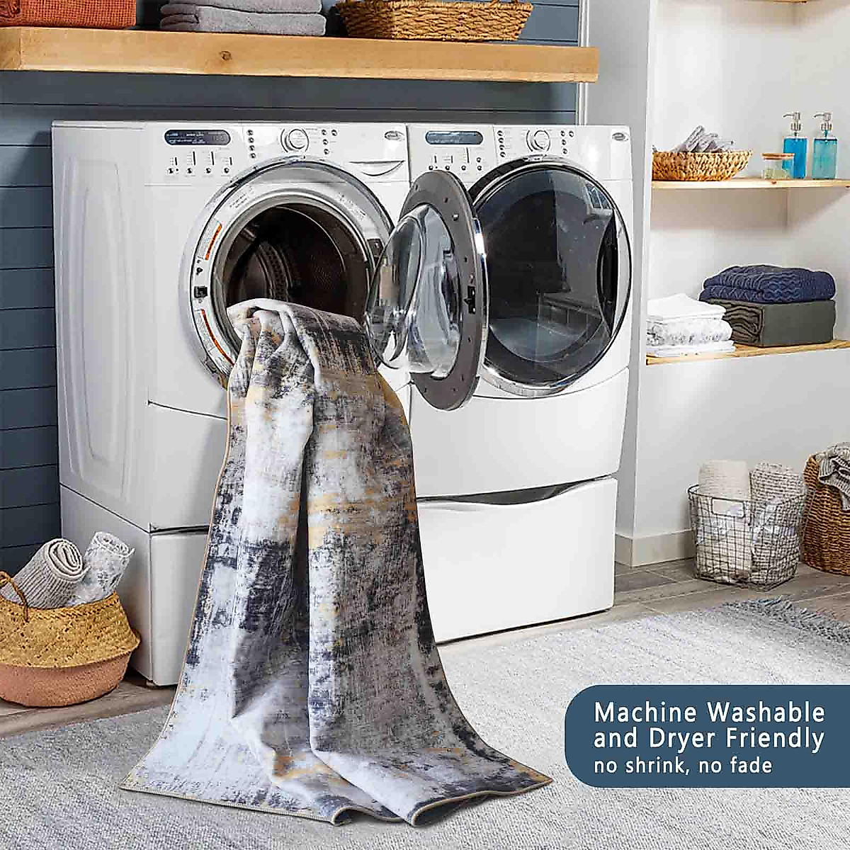 vivorug Washable Rug, Ultra Soft Area Rug 8x10, Non Slip Abstract Rug Foldable, Stain Resistant Rugs for Living Room Bedroom, Modern Fuzzy Rug (Yellow, 8'x10')