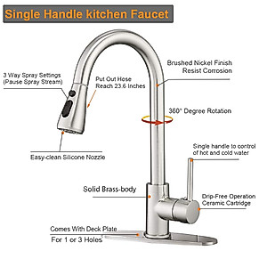 Hoimpro High Arc Matte Black Spring Kitchen Faucet with Pull Down Sprayer, Rv Paint Black Kitchen Sink Faucet with Pull Out Sprayer,3 Function Single Handle Laundry Faucet,Brass(Single or 3 Hole)