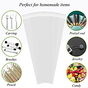 Easter Candy Bags, 2x10 Inch Pretzel Rods Bags, Plastic Cellophane Treat Bags for Chocolate Bars, Individual Treat, Brush, Easter Stickers Gift, Self Adhesive Sealing Plastic Cello Bags