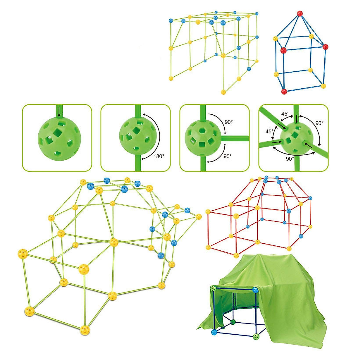 SYBOBO Fort Building Kit for Kids, 88 Pieces Baby Boys Girls Play Tent Rocket Castle Construction Toys Sets Indoor & Outdoor, Kids DIY Creative Learning Fort Building Set for 3-12 Years Old