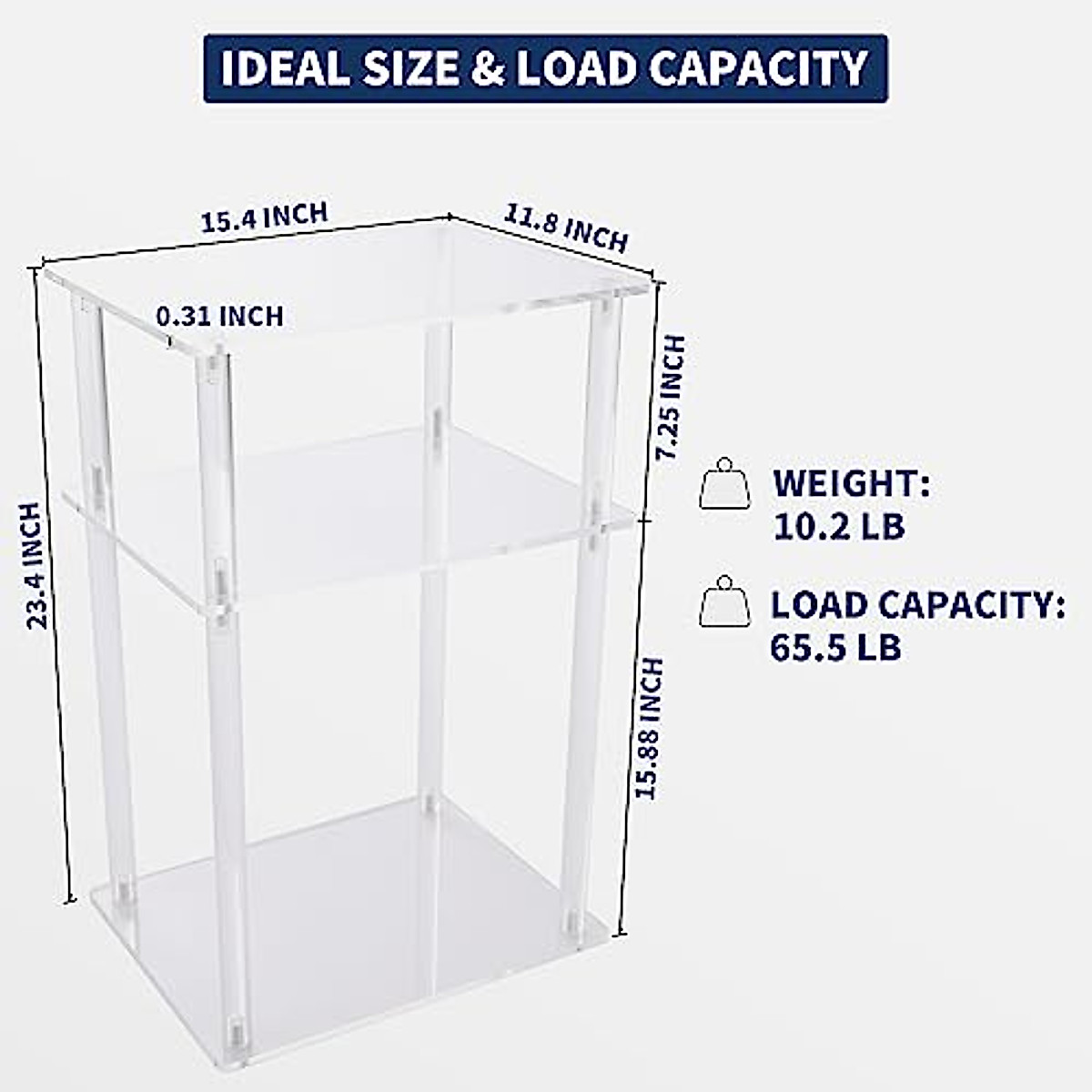 CRAFTFORCE Clear Acrylic Side Table, 3-Tier Acrylic End Table for Living Room, 15.4 L x 11.8" W x 23.4" H Acrylic Nightstand Bedside Table for Bedroom, Multifunctional Modern Design Home Accent Table
