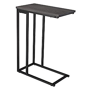 Yusong Small C Shaped End Table, Slim Narrow Couch Side Tables Slide Under Sofa Bed, Skinny Snack Tray Table for Coffee Laptop in Living Room,Easy Assembly,Grey
