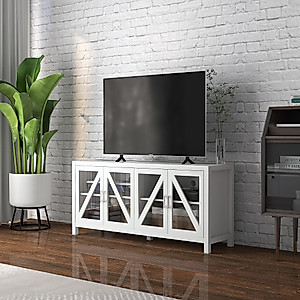 HOMCOM TV Cabinet Stand for TVs up to 58", Entertainment Center with Adjustable Shelves, 4 Glass Doors and 4 Cable Holes for Living Room, White