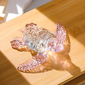 Movdyka Crystal Pink Sea Turtle Decor Gifts for Women, Sea Turtles Statue Blown Art Glass Animals Sculpture Collection Figurine Home Decor, Paperweight Birthday Present for Best Frien