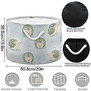 visesunny Hedgehog Spring Flower Meadow Laundry Baskets Fabric Storage Bin Storage Box Collapsible Storage Basket Toy Clothes Shelves Basket for Bathroom,Bedroom,Nursery,Closet,Office