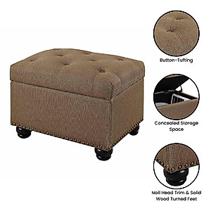 Convenience Concepts Designs4Comfort 5th Avenue Upholstered Storage Ottoman 24" - Contemporary Foot Stool and Seat with Hinged Lid for Living Room, Dining Room, Office, Sandstone Fabric