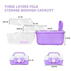 Rictine 10.6in 3-Layer Multipurpose Storage Box Art Craft Organizer Storage Box Kids Clear Plastic Portable Storage Box/Tool Box with Handle for Sewing,Cosmetic,Medicine,Nail,Hair Accessories