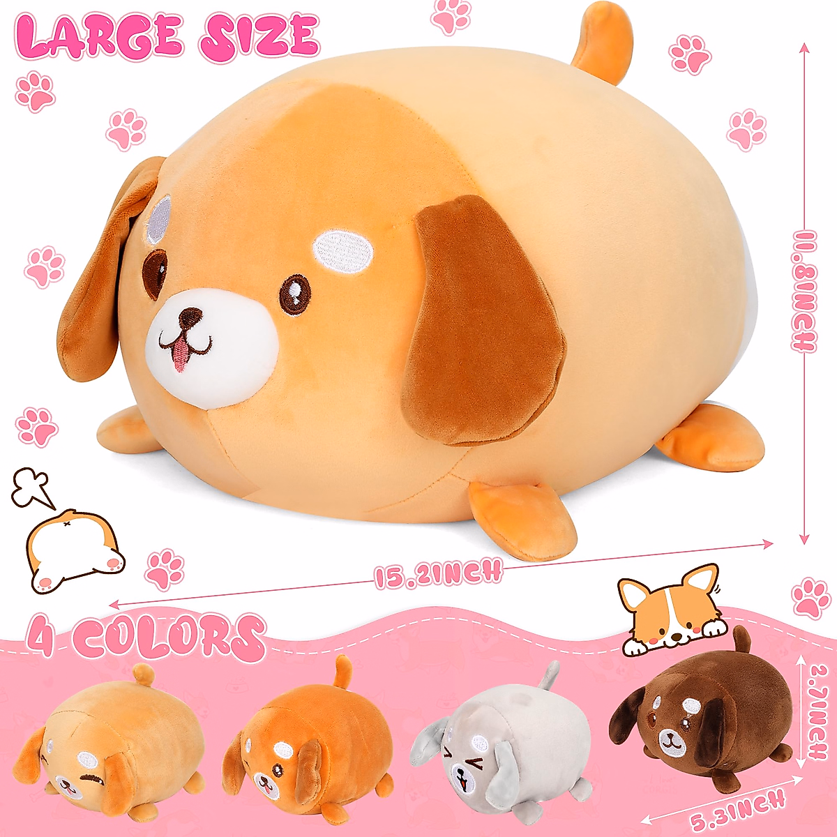Zakeml 5PCS Cute Corgi Dog Plush Pillow, 15'' Corgi Plush Stuffed Animal with 4 Baby Corgi Plushies, Soft Dog Plush Sleeping Pillow Doll Toy Christmas Birthday for Kids Girlfriend Room Decor
