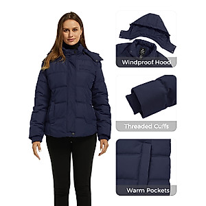 wantdo Women's Windproof Puffer Jackets Hooded Winter Coat Parka Jackets Navy XL