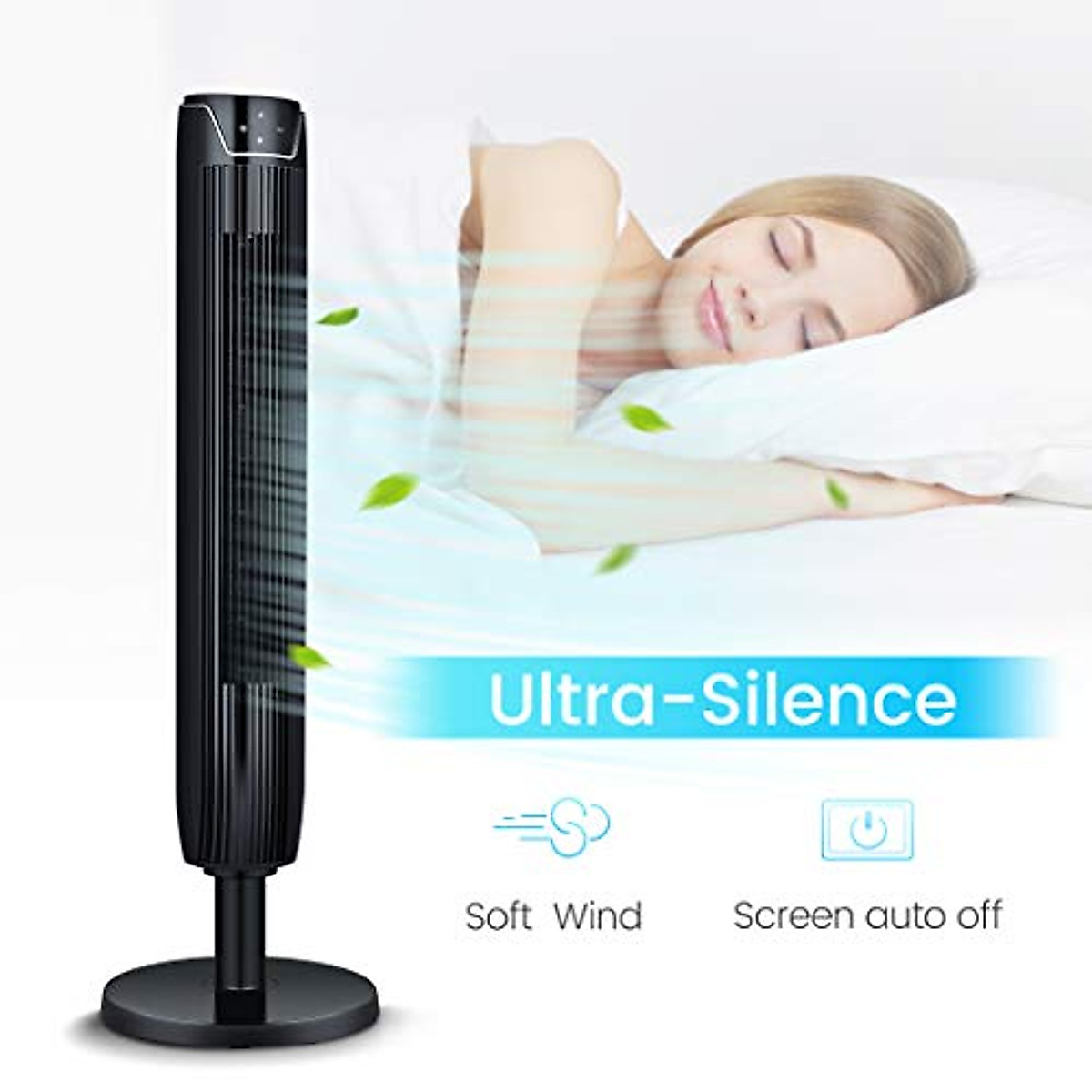 Tower Fan, 42 Inch Portable Oscillating Quiet Cooling Fan with Remote Controlled, 3 Modes and Speed Settings, Built-in Timer LED Display Stand Up Floor Fans Safe for Bedroom, Home Office Use, Black