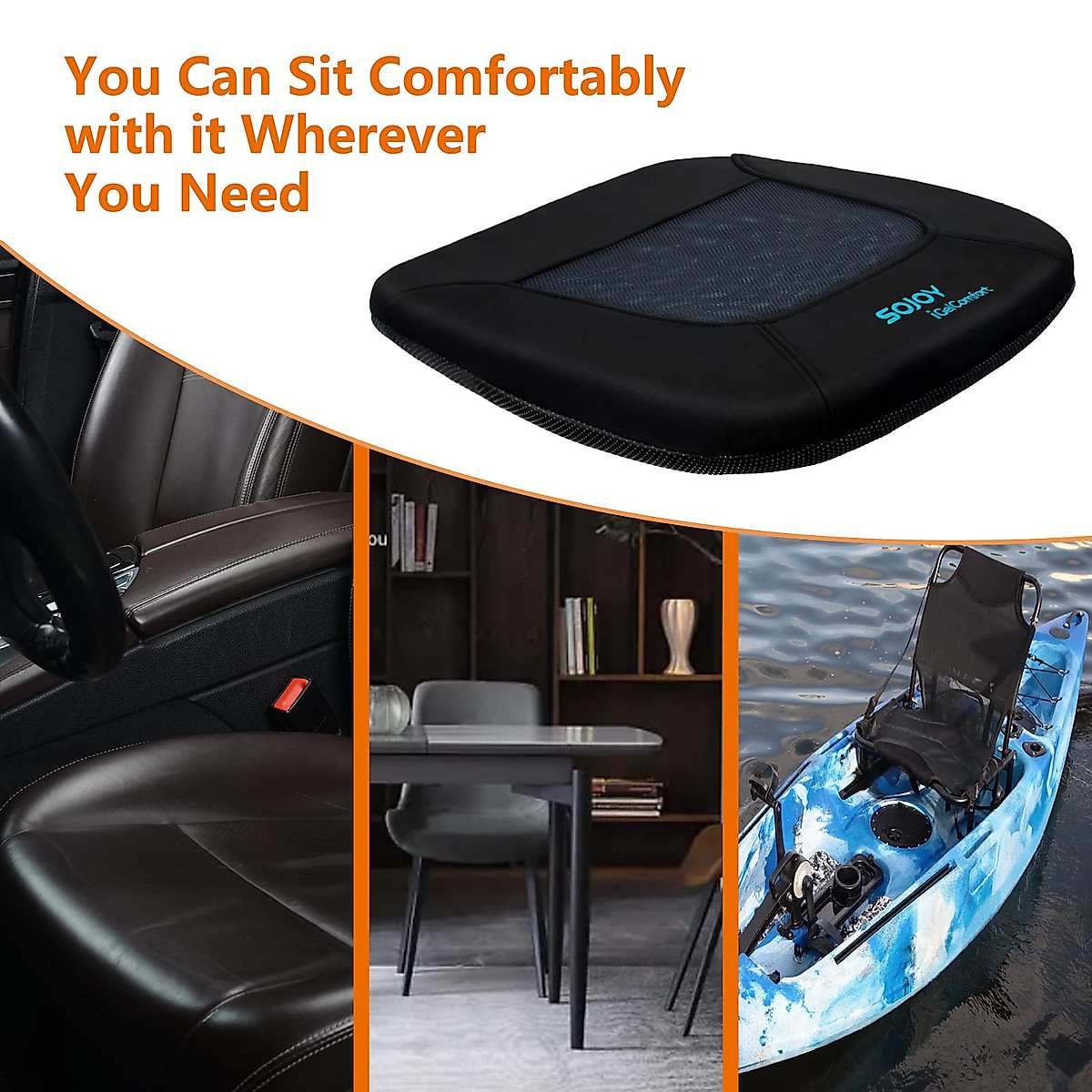 Sojoy Gel Seat Cushion for Office Chair Memory Foam Car Seat Cushion Non-Slip Coccyx Cushion for Relief and Comfort