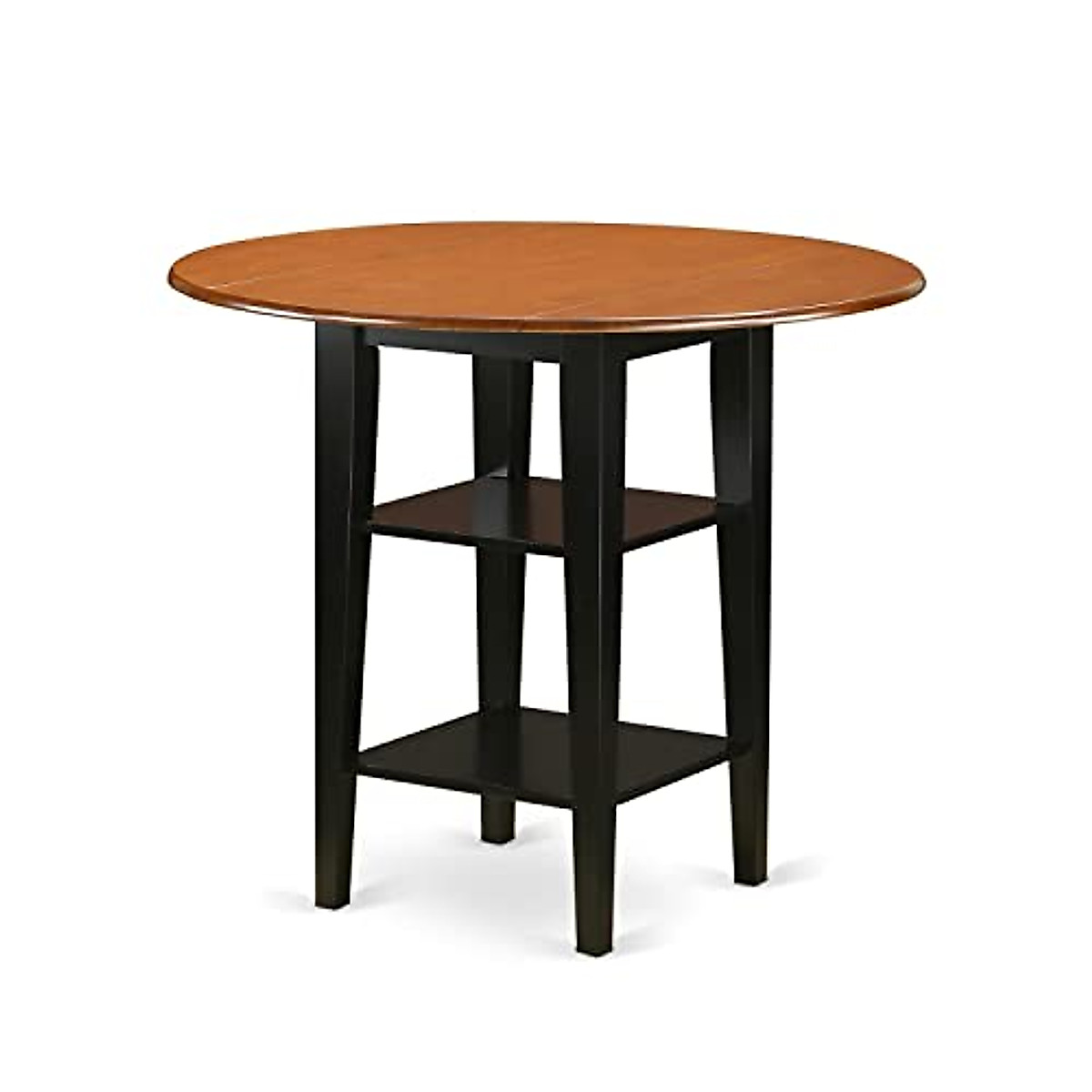 East West Furniture SUCH5H-BCH-W 5 Piece Counter Height Dining Set Includes a Round Pub Table with Dropleaf & Shelves and 4 Dining Room Chairs, 42x42 Inch, Black & Cherry