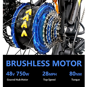 Katharina Shop Adults Electric Bike 750W Motor Fat Tire Electric Mountain Bicycle 48V Lithium Battery 7-Speed Snow Beach E-Bike Dirt Bicycles UL, Black