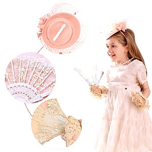 JeVenis Set of 4 Tea Party Hats for Kids Tea Party Necklace Gloves Lets Partea Bridal Shower Supplies