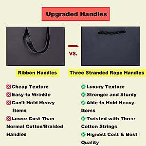 OfficeCastle 10 Pack X-Large Gift Wrap Bags with Handles, 16”x6”x12” Luxury Black Gift Bags for Men, Merchandise Bags Bulk, Shopping Bags