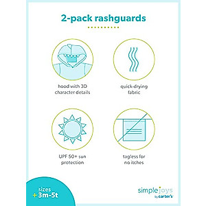 Simple Joys by Carter's Girls' Baby and Toddler 2-Pack Rashguards, Aqua Blue/Pink, 3T