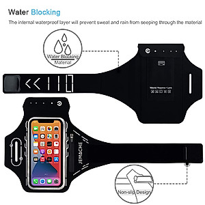 JEMACHE Running Armband for iPhone 15 14 13 12 11 Pro, Samsung Galaxy S24 S23 S22 S21, Gym Workouts Arm Band with Airpods Holder (Black)