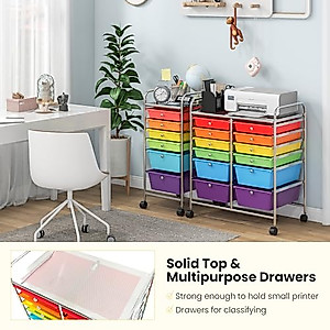 Giantex 12-Drawer Rolling Storage Cart, Multipurpose Movable Organizer Cart, Utility Cart for Home, Office, School (Multicolor)
