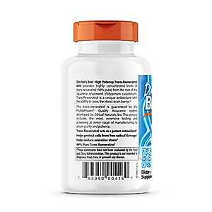 Doctor's Best Trans-Resveratrol 600, Non-GMO, Vegan, Gluten Free, Soy Free, 600 mg, 60 Veggie Caps (DRB-00416)