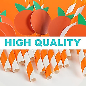 100 Pcs Orange Paper Straws Little Cutie Baby Shower Straws Orange Fruit Straws Disposable Drinking Paper Straws for Baby Shower Decorations Birthday Party Supplies, 0.24 x 7.76 Inches