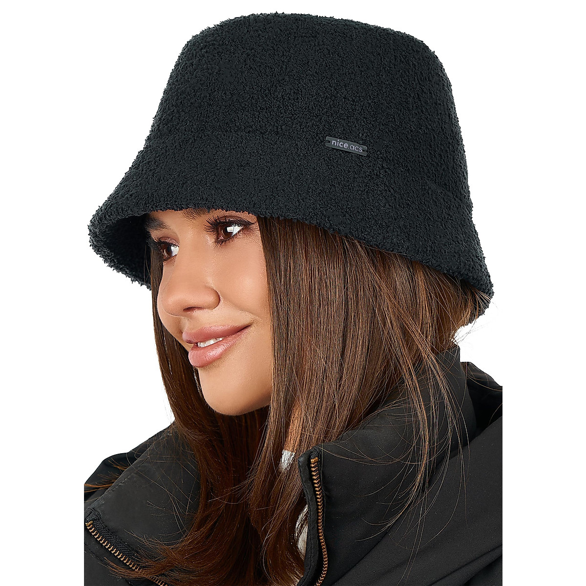 Black Fuzzy Bucket Hat for Women - Winter Faux Fur Bucket Hat - Fluffy Sherpa Bucket Hats for Women