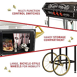 Funtime Sideshow Popper 8-Ounce Hot Oil Popcorn Machine with Cart, Black/Gold