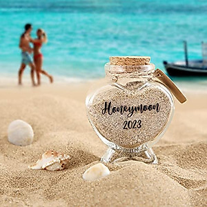 Honeymoon Sand Keepsake Jar, Romantic Honeymoon Gifts for Newlywed Couple, Bride & Groom, Bridal Shower Gifts, Wedding Registry, Engagement, Unique Travel Gift Ideas, Honeymoon Essentials (Heart Shaped Jar-2023)