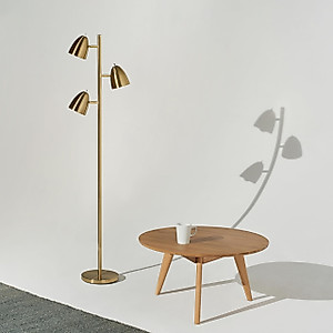 Brightech Jacob LED Standing Lamp, Modern Bright Floor Lamps for Living Rooms & Bedrooms, Tall LED Lighting Lamp with Adjustable 3 Light Tree – Antique Brass/Gold