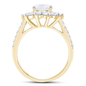 SAVEARTH DIAMONDS 1.70 Carat Round Cut Lab Created Moissanite Diamond Flower Engagement Wedding Ring In 14K Yellow Gold Over Sterling Silver Jewelry For Women (D Color, VVS1 Clarity) Ring Size-8.5