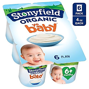 Stonyfield Organic YoBaby Whole Milk Baby Yogurt Cups with Probiotics, Plain, 4 Oz, 6 Pack