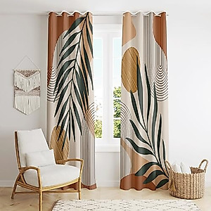 ZYLLGLOW 2 Panel Mid Century Modern Curtain Set Thick Cotton Boho Curtain Blackout for Bedroom Boho Decor for Living Room