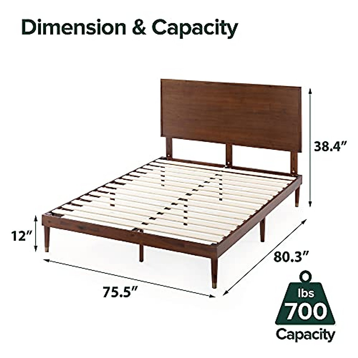 ZINUS Raymond Wood Platform Bed Frame with Adjustable Wood Headboard, Solid Wood Foundation, Wood Slat Support, No Box Spring Needed, Easy Assembly, King, 80.3"L x 76"W x 38.4"H, Brown