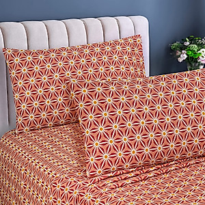 Royale Linens 300 Thread Count Printed 100% Cotton 4 Piece Full Bed Sheet Set - Sheet Set - 1 Fitted Sheet, 1 Flat Sheet, 2 Pillow case - Fade Resistant Luxury Full Size Sheet Set (Full, Printed Pink)